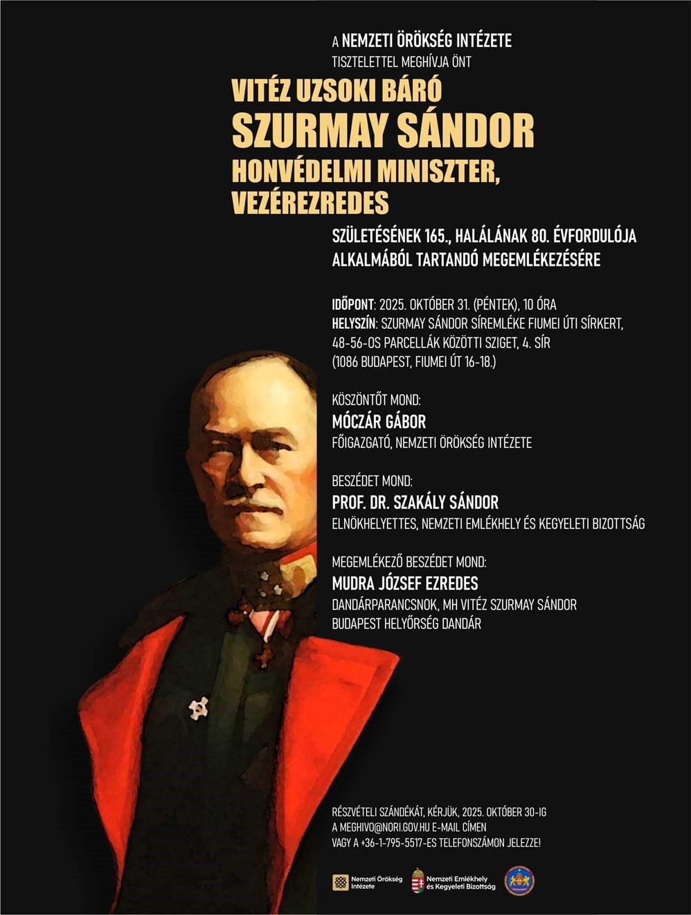 Nemzeti Örökség Intézete - Megemlékezés Vitéz uzsoki báró Szurmay Sándor